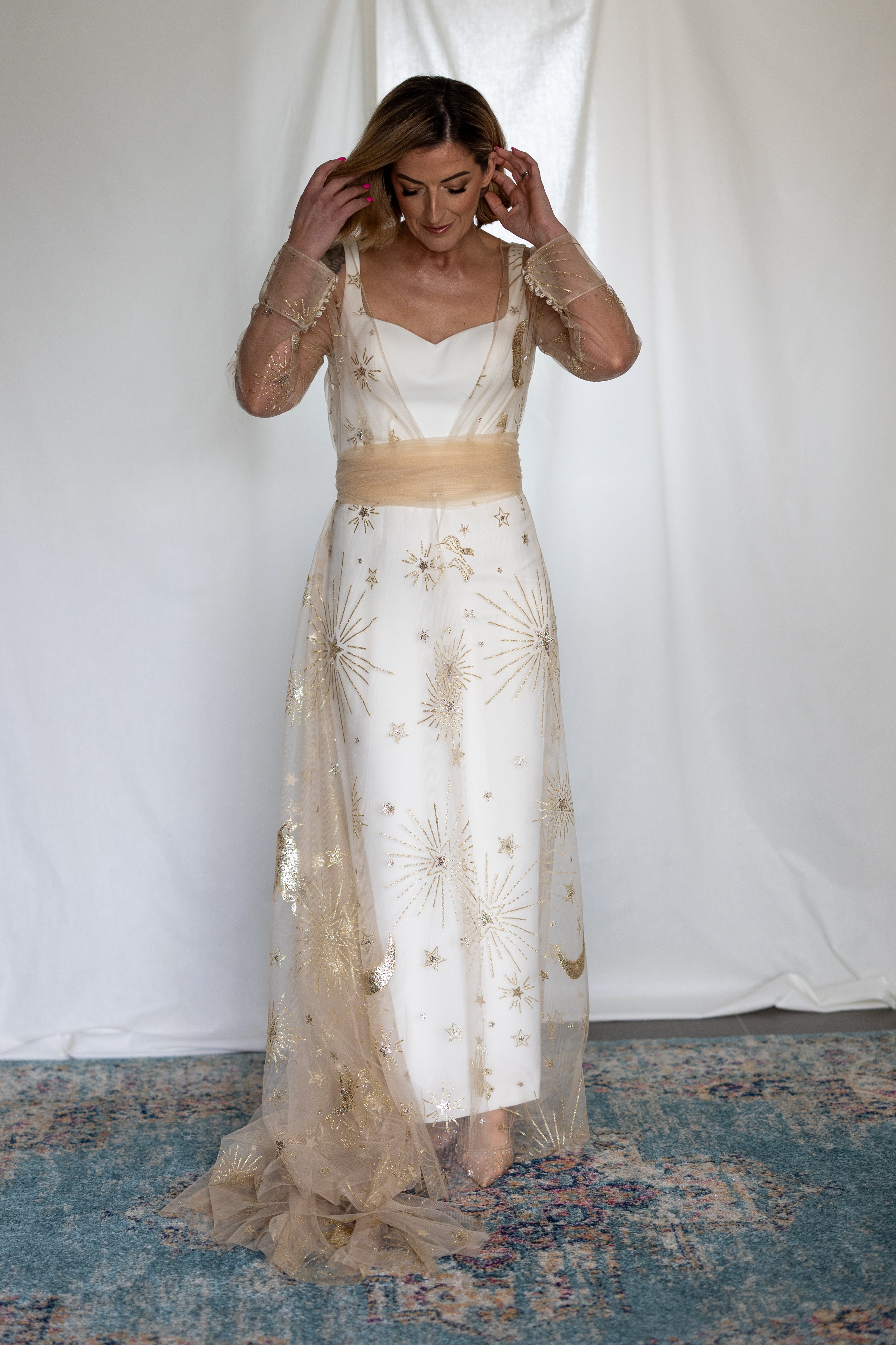 Unicorns for Life | Sheer Gold Overdress with Celestial and Mythical M ...